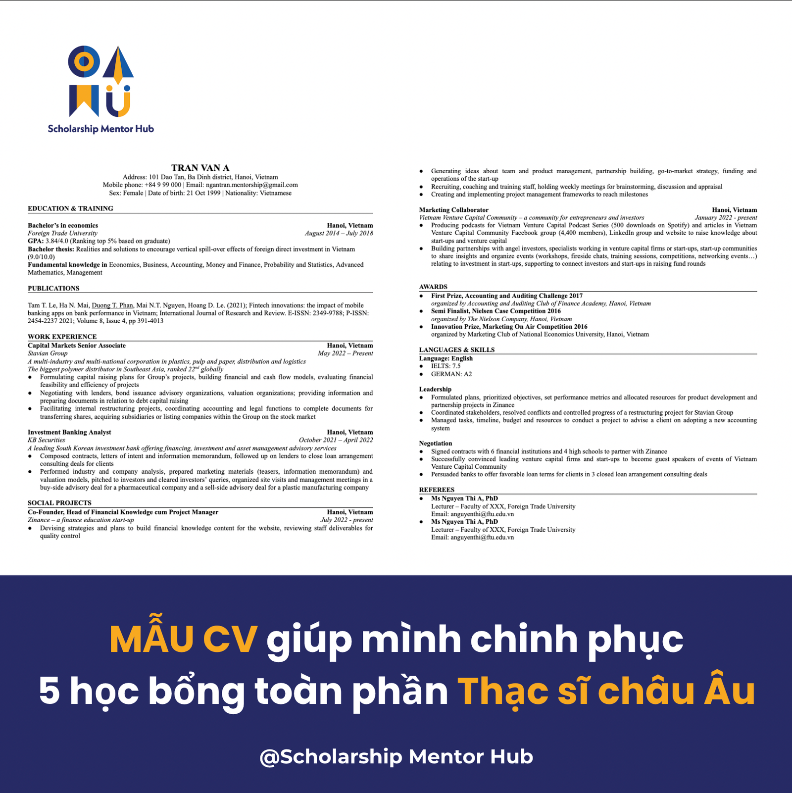 MẪU CV ĐÃ GIÚP MÌNH CHINH PHỤC 5 HỌC BỔNG THẠC SĨ TOÀN PHẦN CHÂU ÂU ...